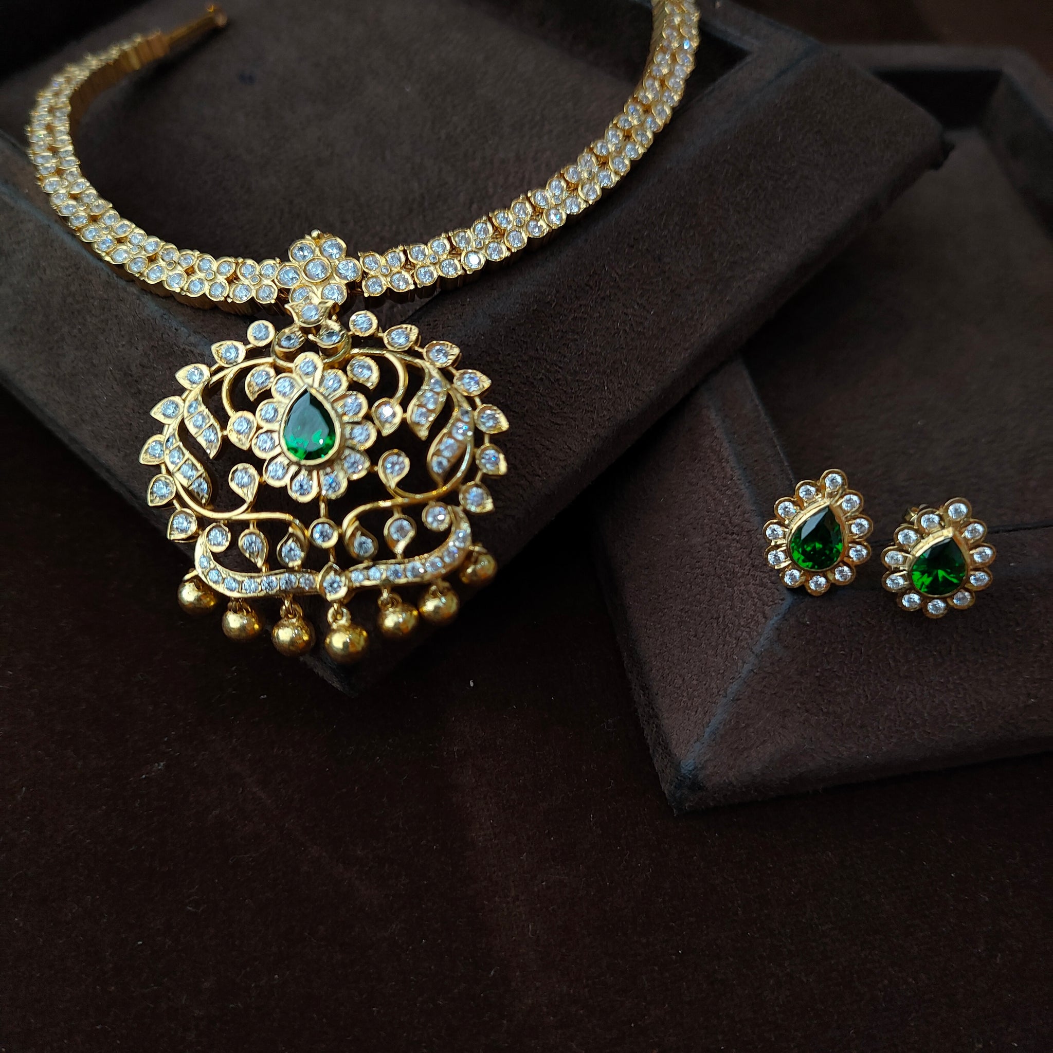 925 Gold plated Padmini Attigai Necklace set-5561 ( MADE TO ORDER )