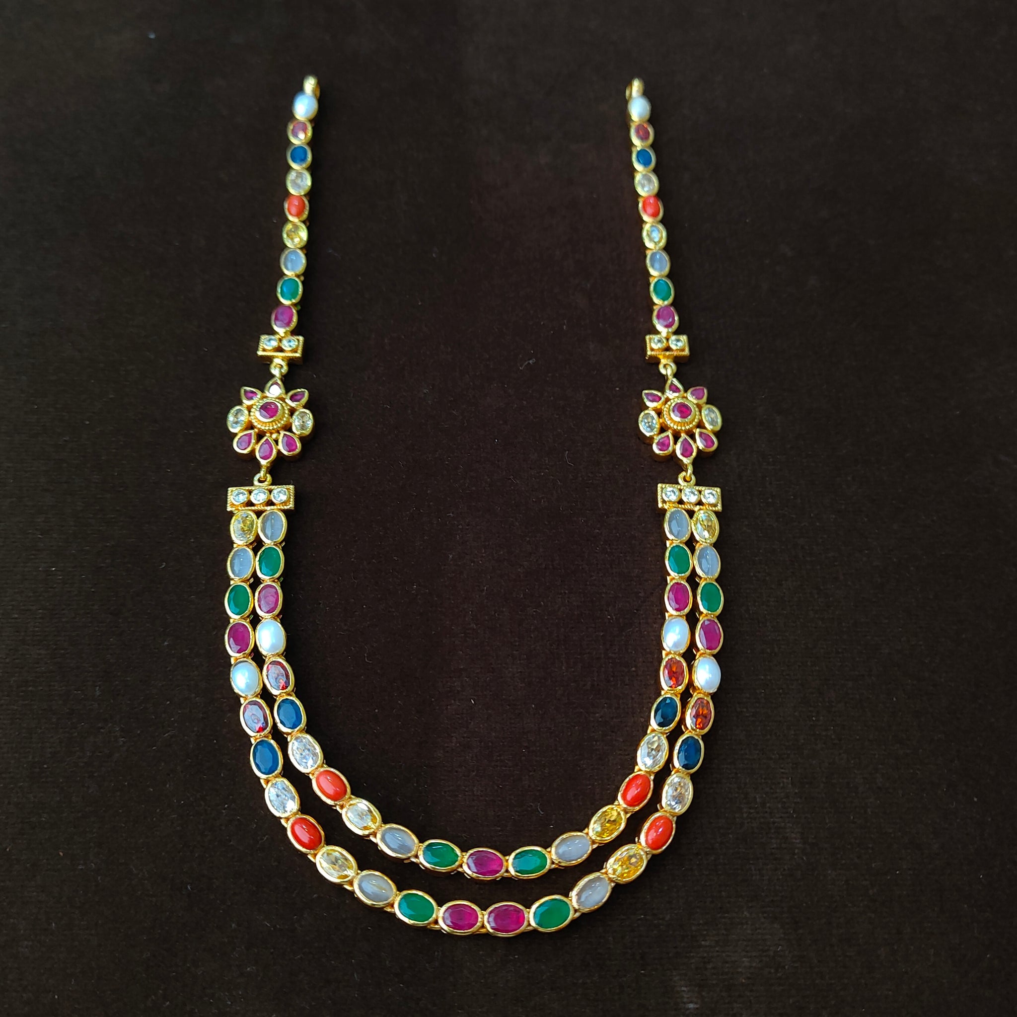 925 Silver Gold Plated Navaratna Necklace-5575