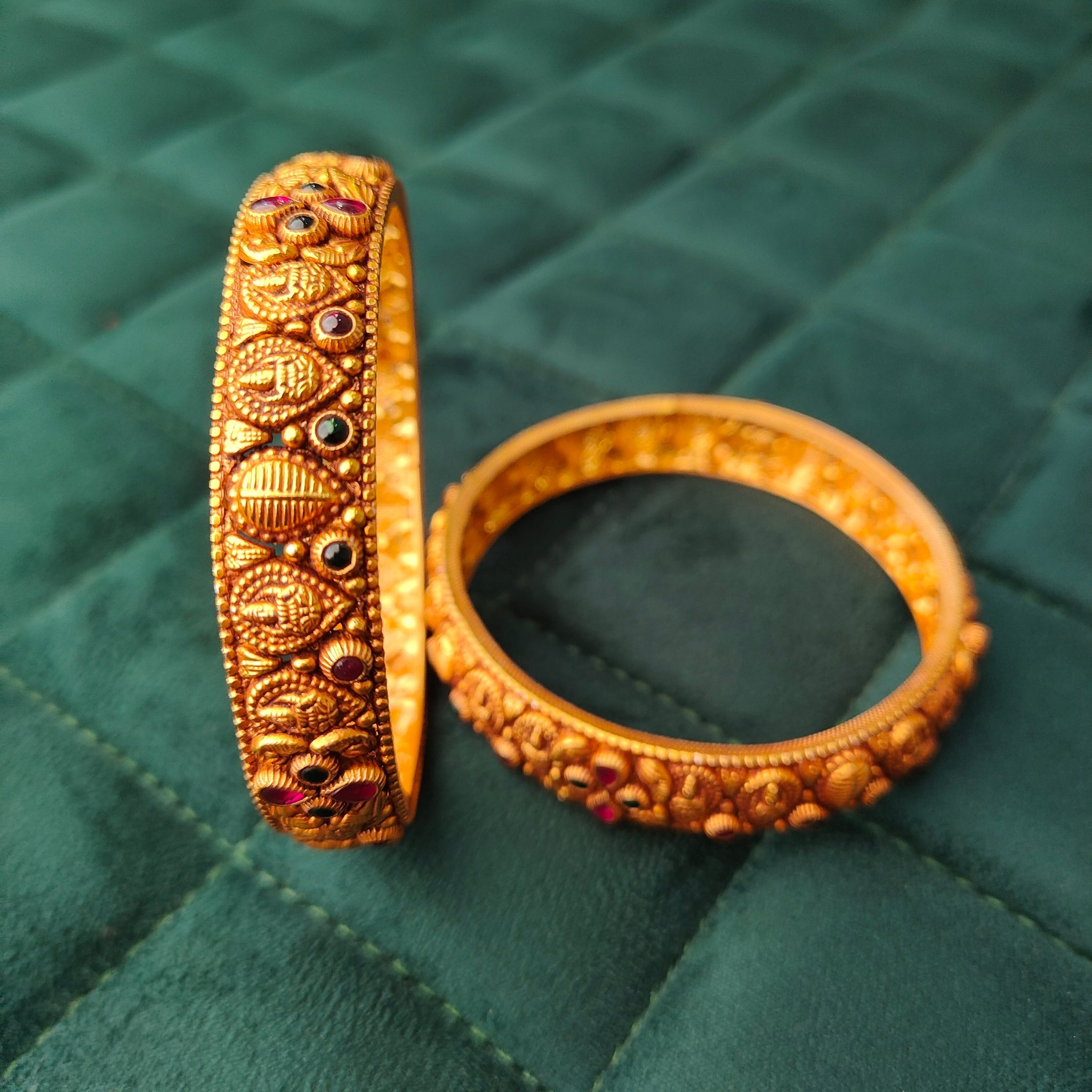 925 Silver Gold Plated Nakshi Bangle-1293
