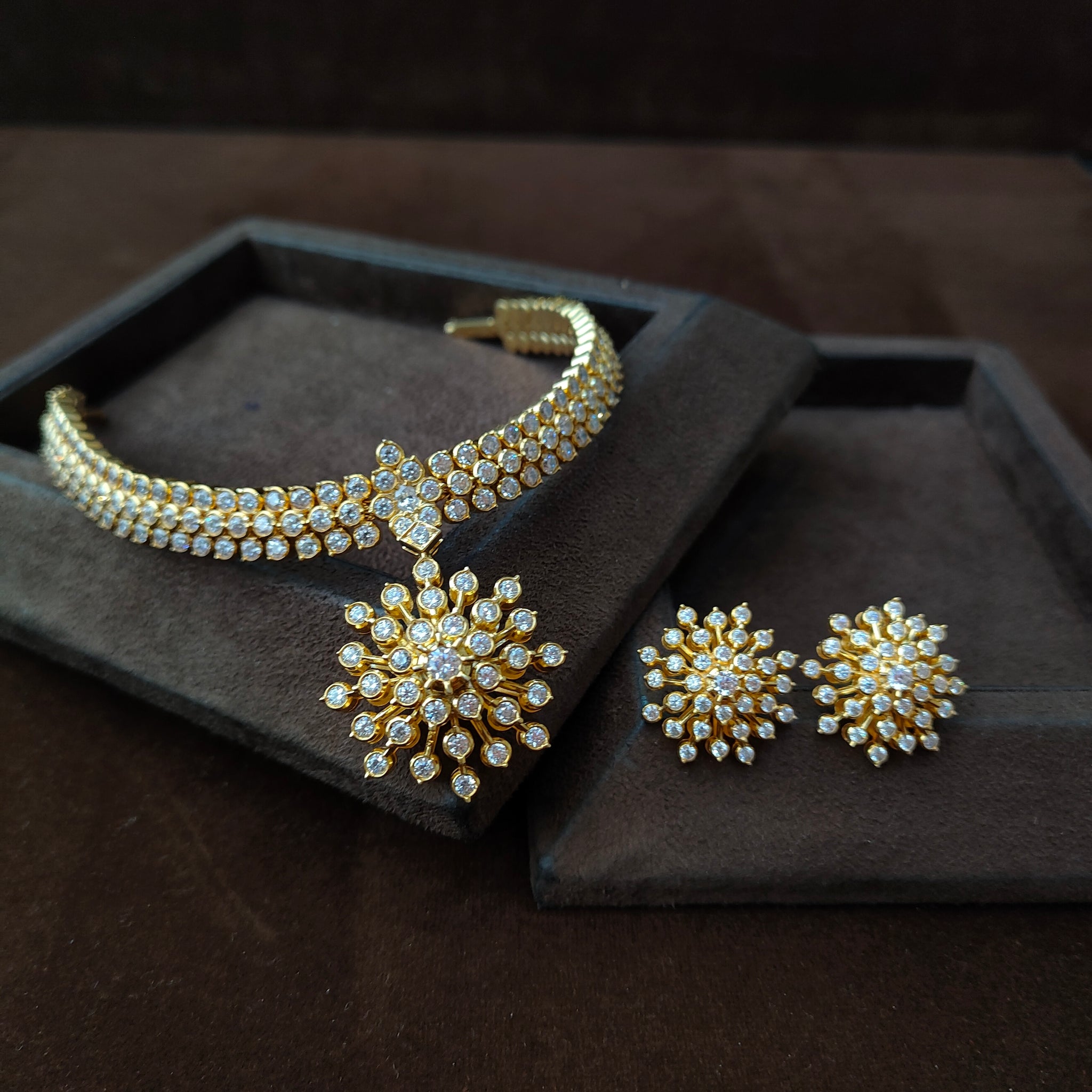 925 Gold plated Padmini Attigai Necklace set-5563 ( MADE TO ORDER )