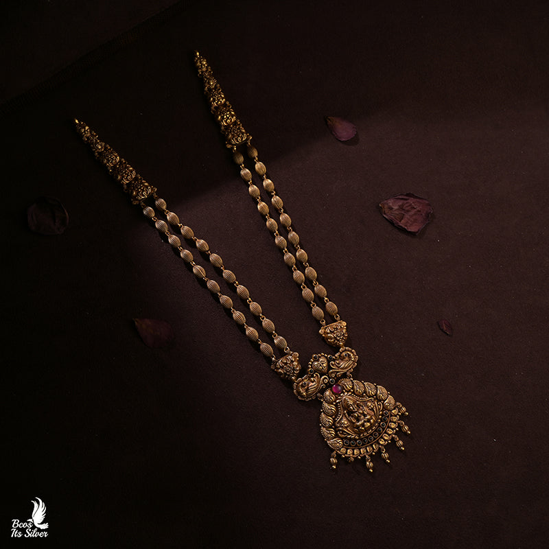 925 Silver Gold Plated Lakshmi Haram - 0128