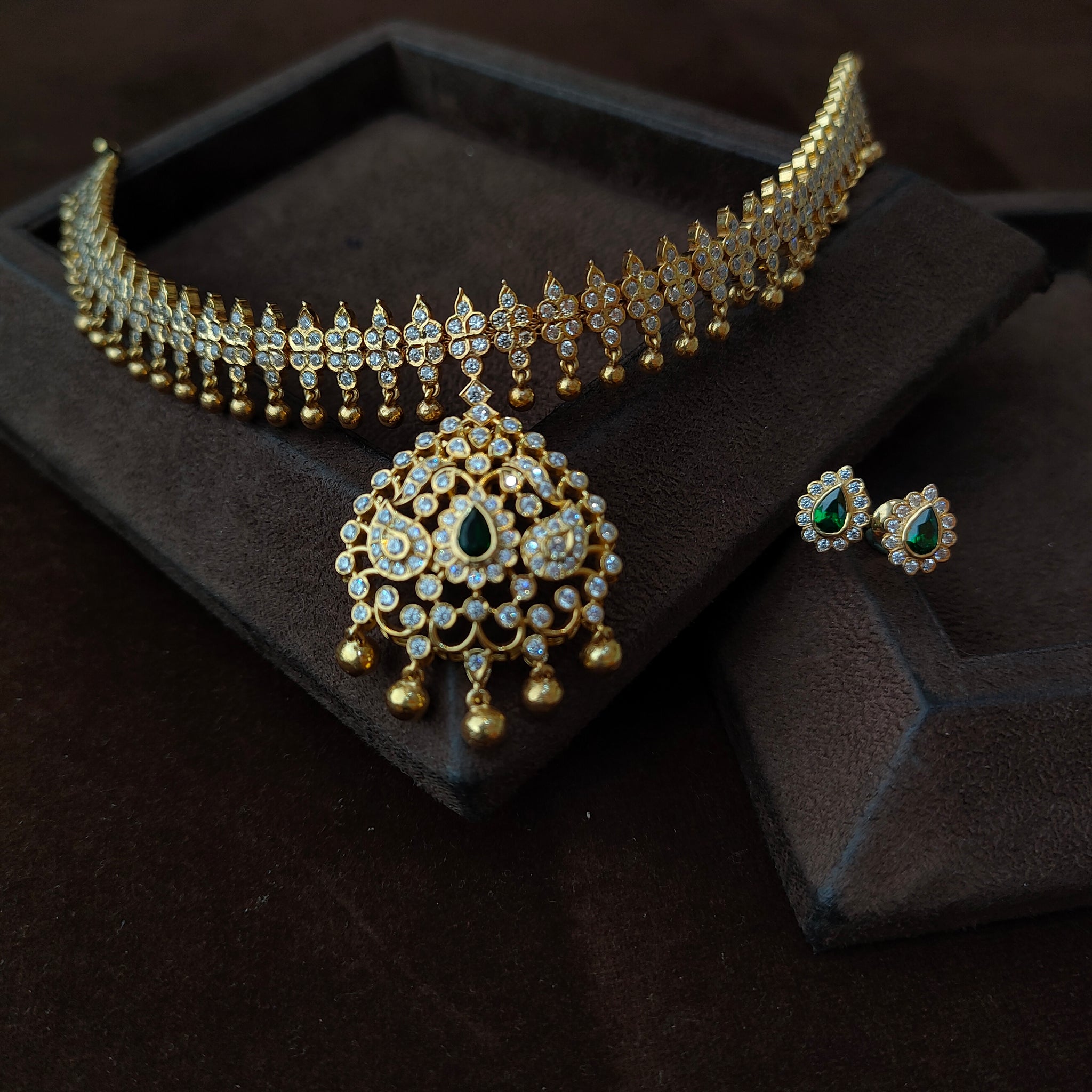 925 Gold plated Padmini Attigai Necklace set-5559 - ( MADE TO ORDER )