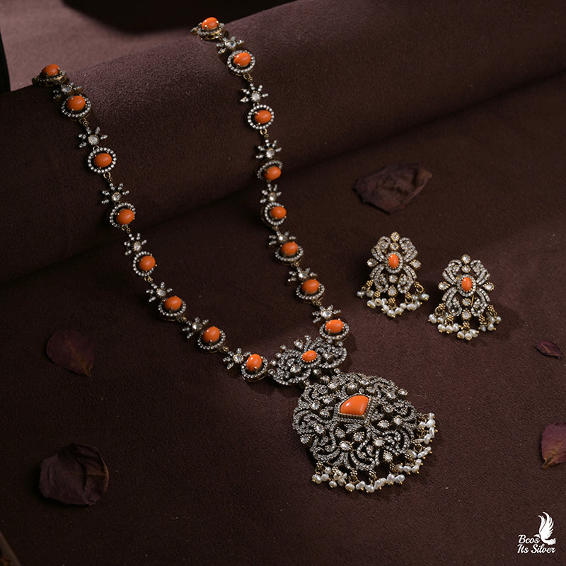 925 Silver Victorian Haram With Earrings - 0075