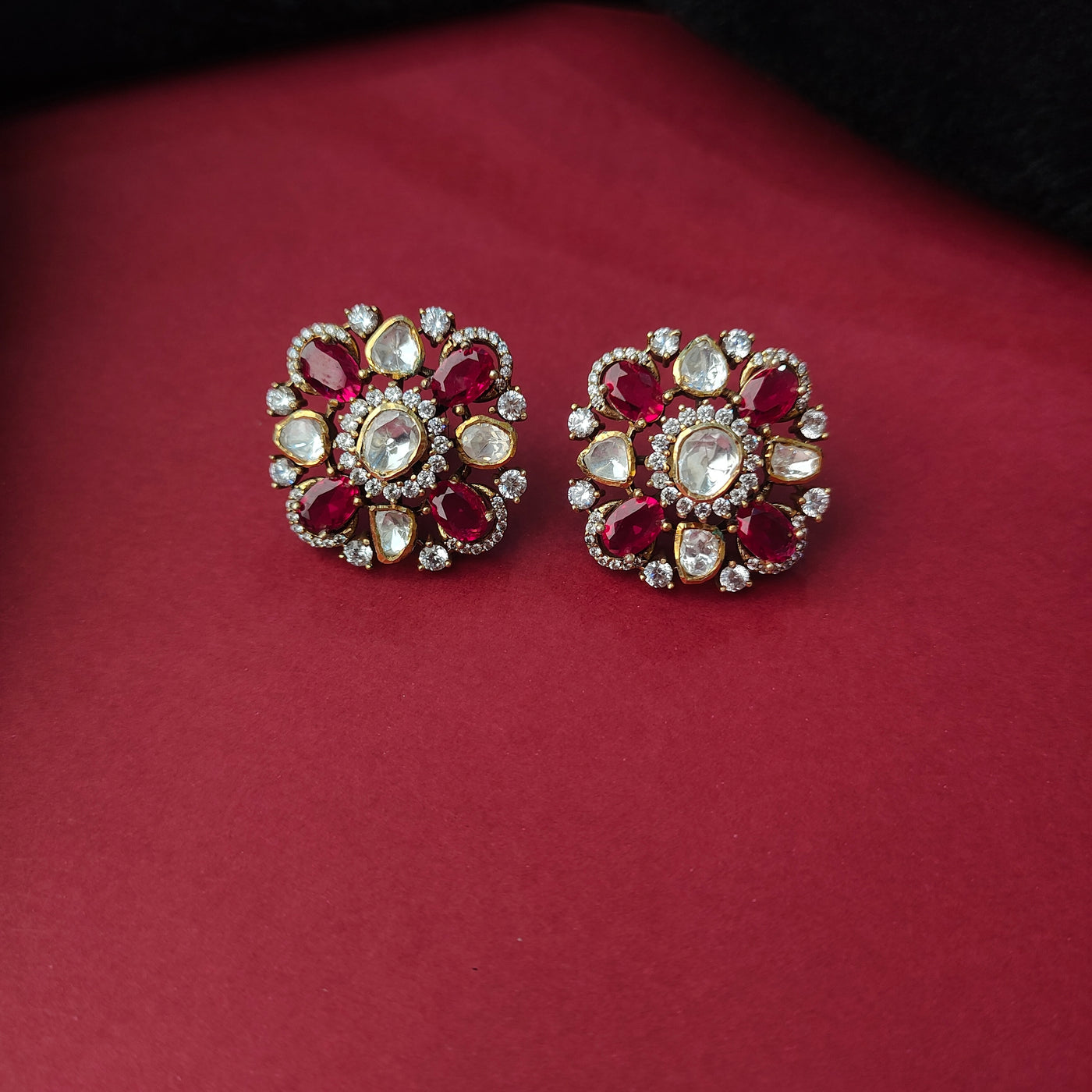 925 Silver Victorian Polki Earstud - 5713