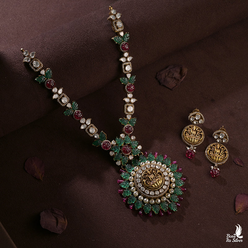 925 Silver Victorian Haram With Earrings - 0013