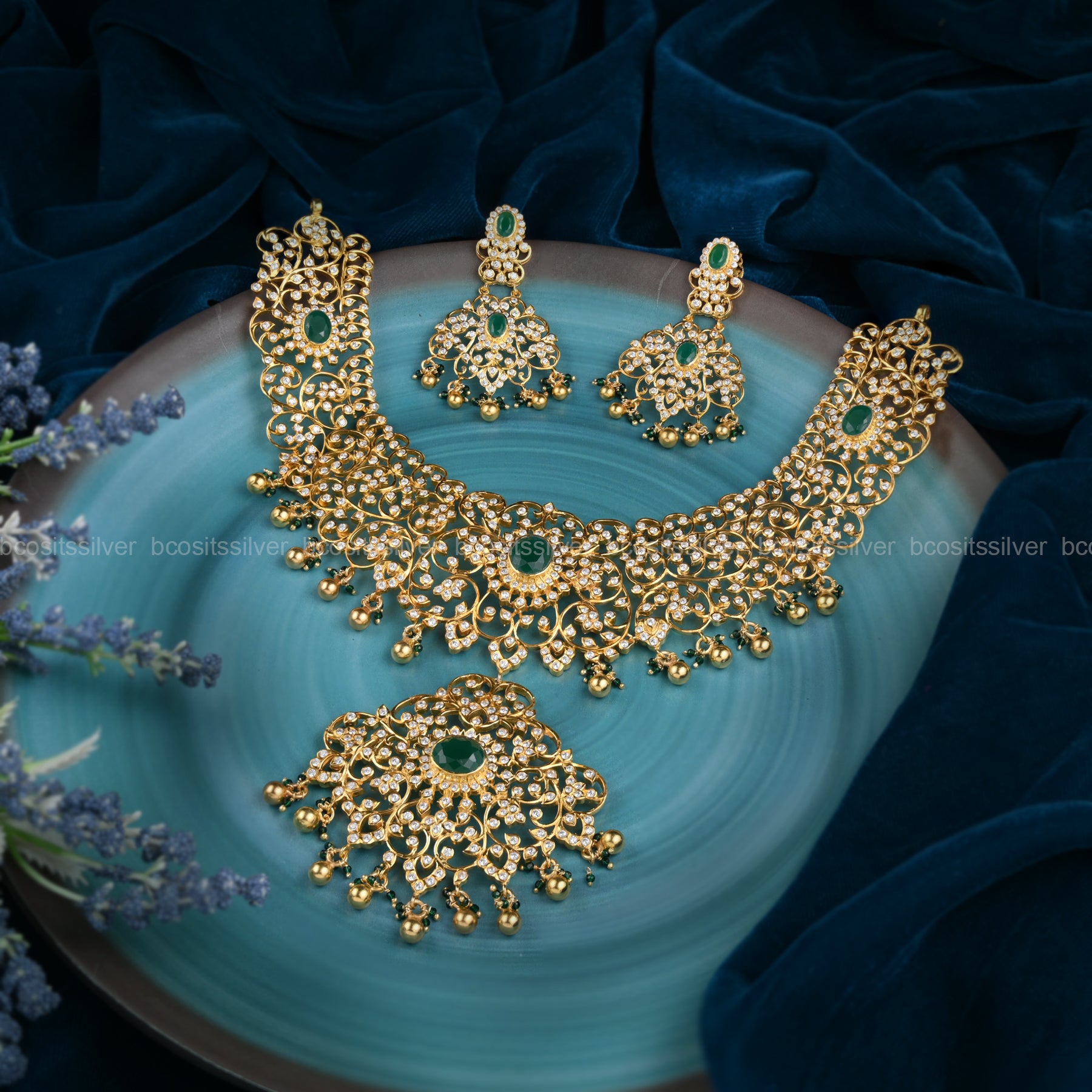 925 Silver Gold Plated Necklace set - 2153