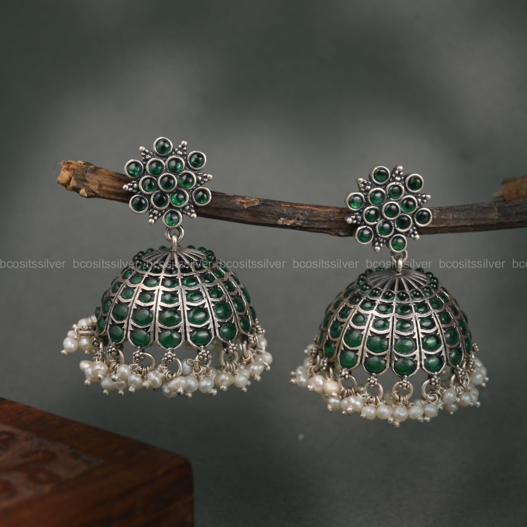 Pure 925 Silver Oxidized Jhumka - 1080